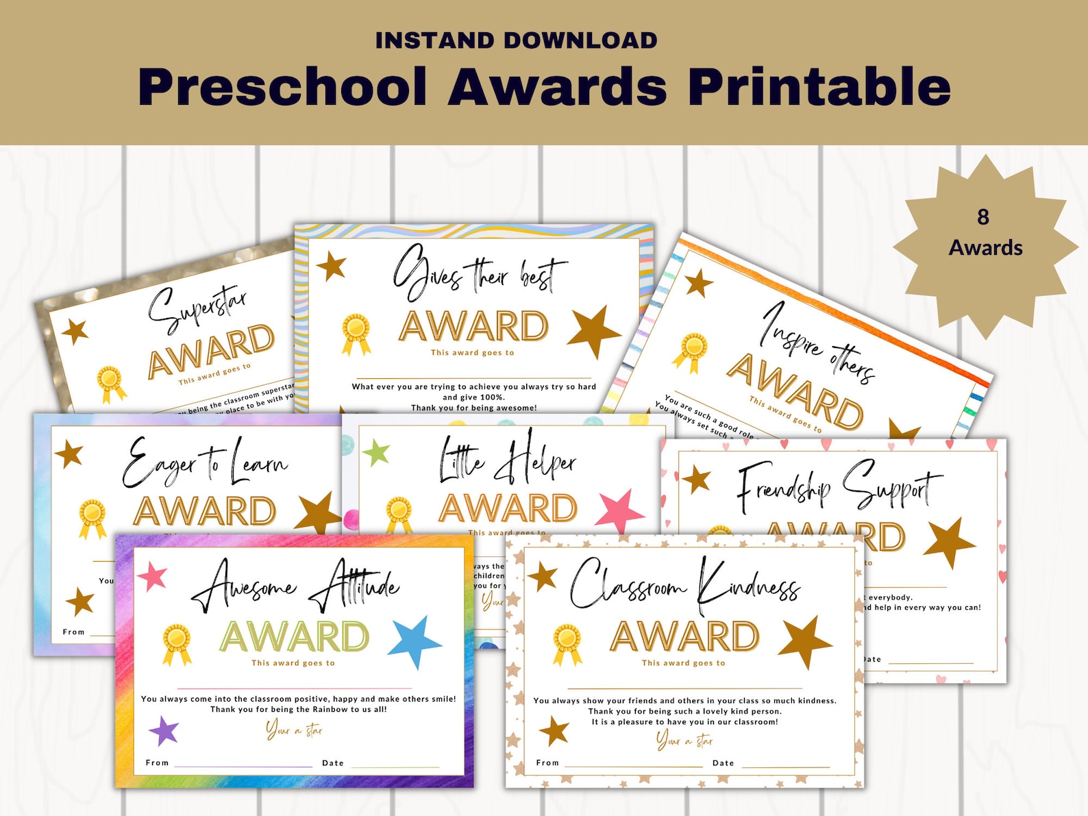 Printable Awards for Preschoolers, 8 Printable Preschool Awards for the ...