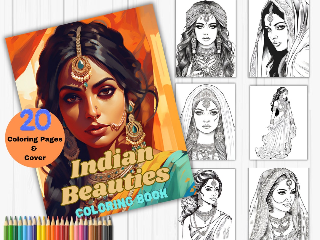 Indian Coloring Pages for Adults, Beautiful Indian Women, Indian ...