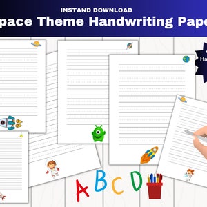 Printable Lined Paper for Kindergarten, Preschool Space Themed ...