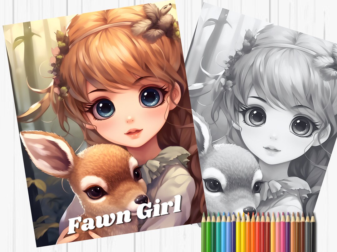 Baby Fawn Forest Girl Coloring Page, Fantasy Coloring, Family Coloring ...