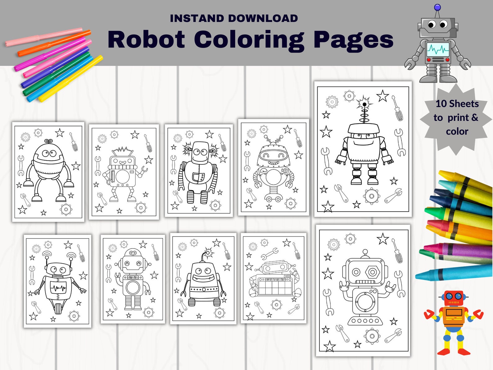 Robot Coloring Pages, Robot Birthday Party, Kids Coloring Sheets ...