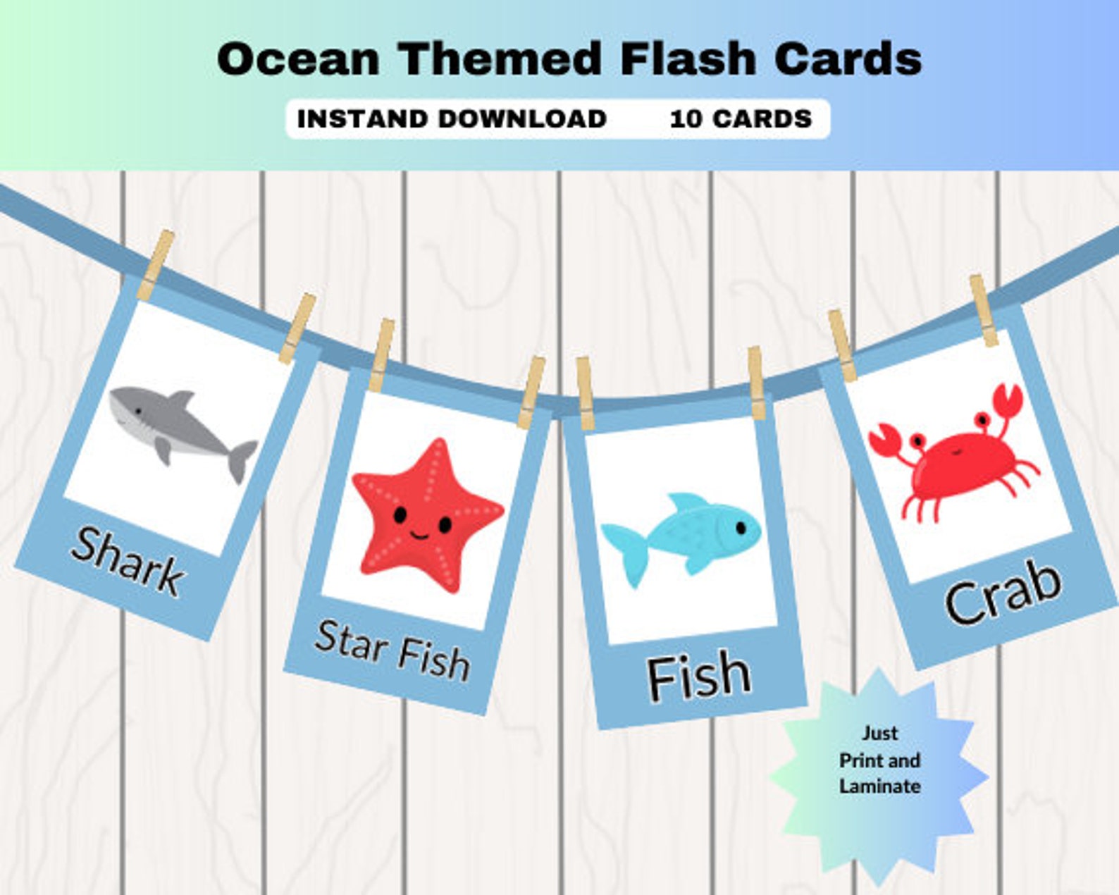 Preschool Ocean Themed Printable Flashcards, Toddler Flashcards ...