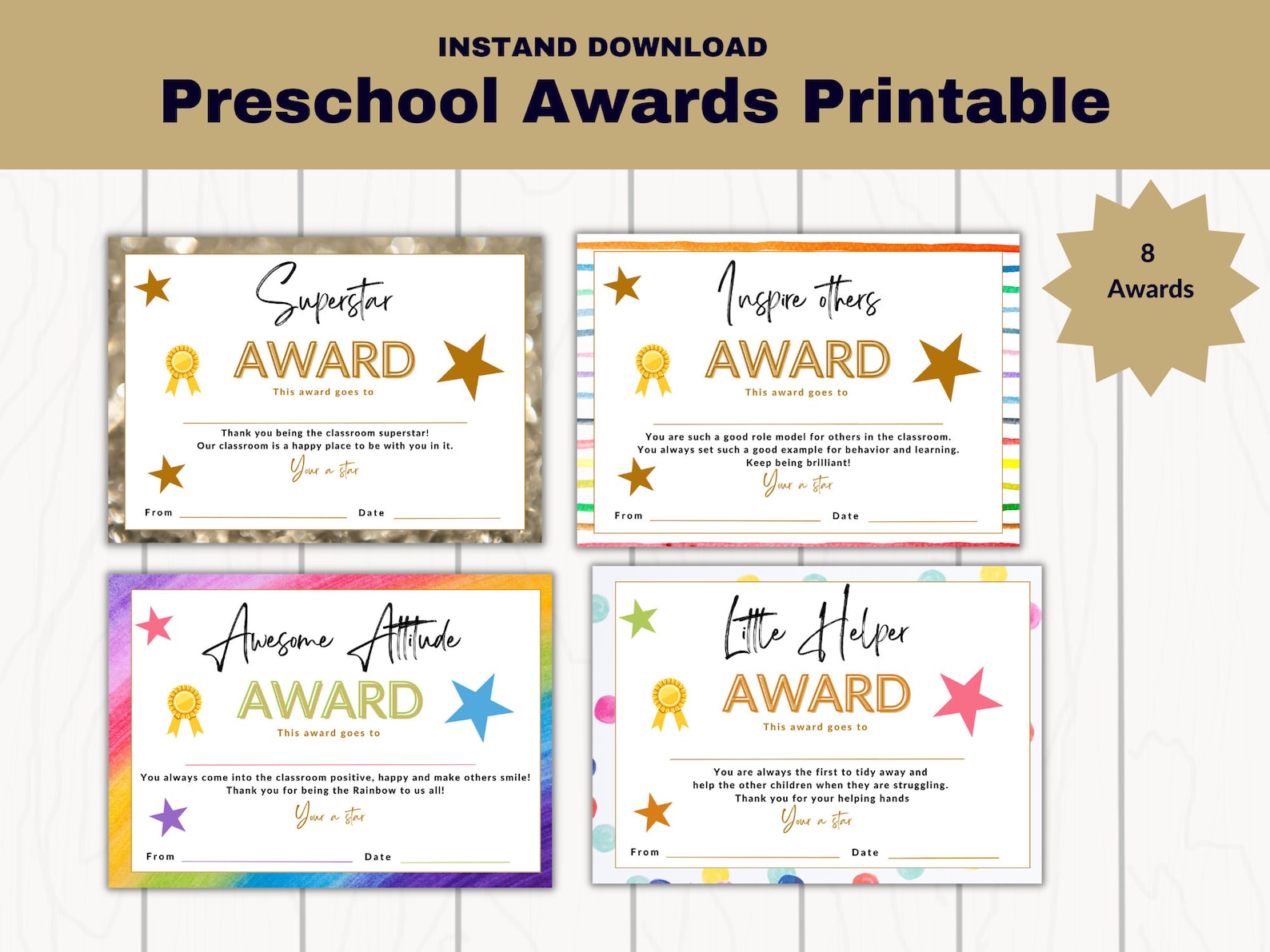 Printable Awards for Preschoolers, 8 Printable Preschool Awards for the ...