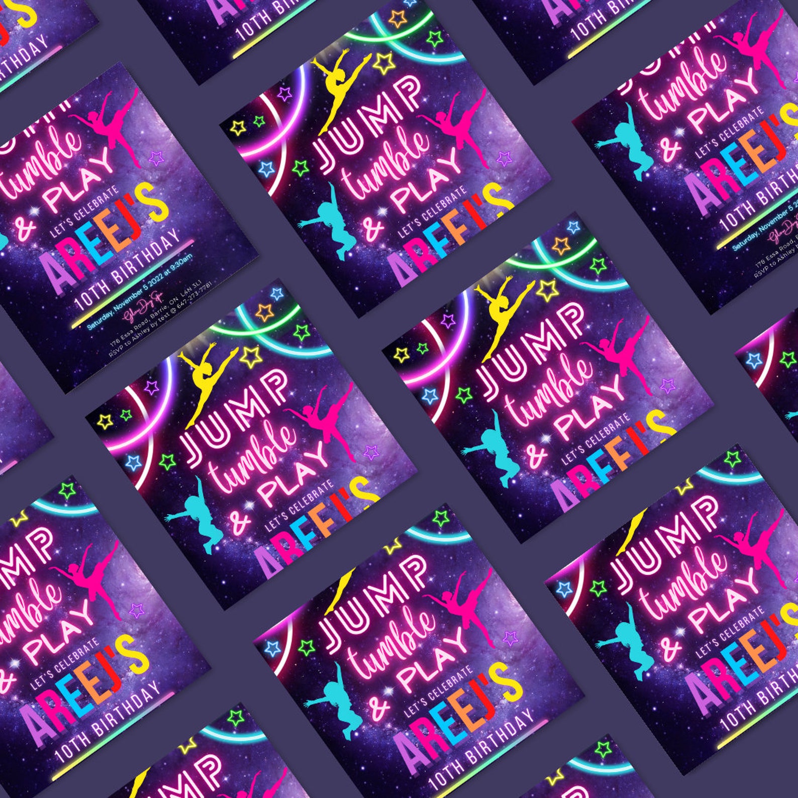 Kids Jump Tumble & Play Trampoline Park Birthday Invitation Editable ...