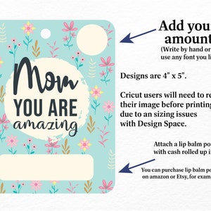 Mother's Day Money Card PNG Designs | Lip Balm Pouch Money Holder - Etsy