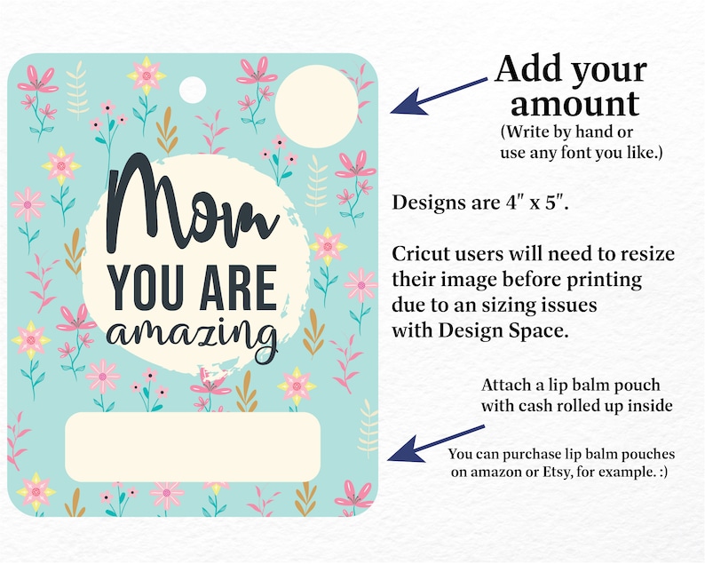 Mother's Day Money Card PNG Designs | Lip Balm Pouch Money Holder - Etsy