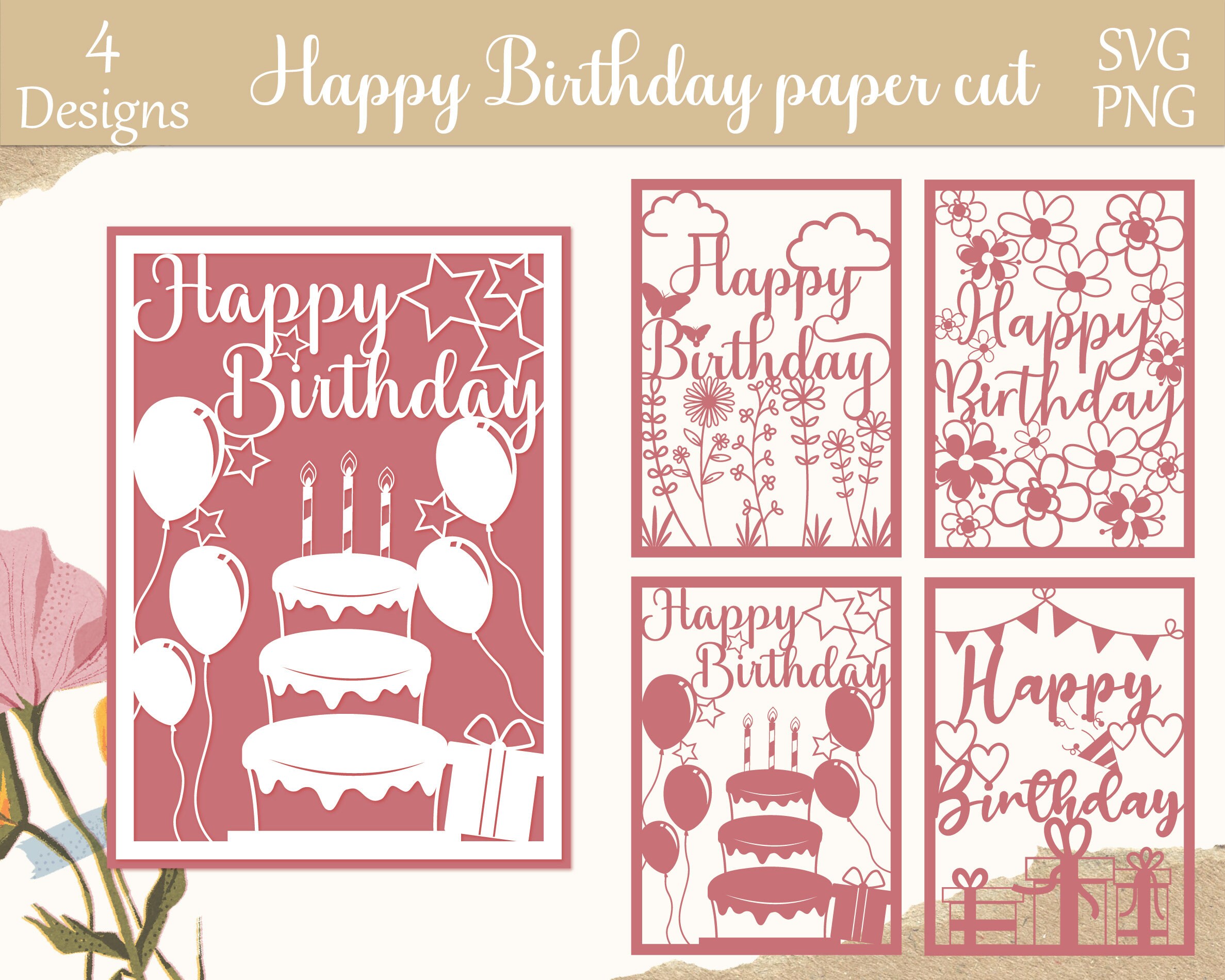 Happy Birthday Paper Cut Design Digital Download - Etsy