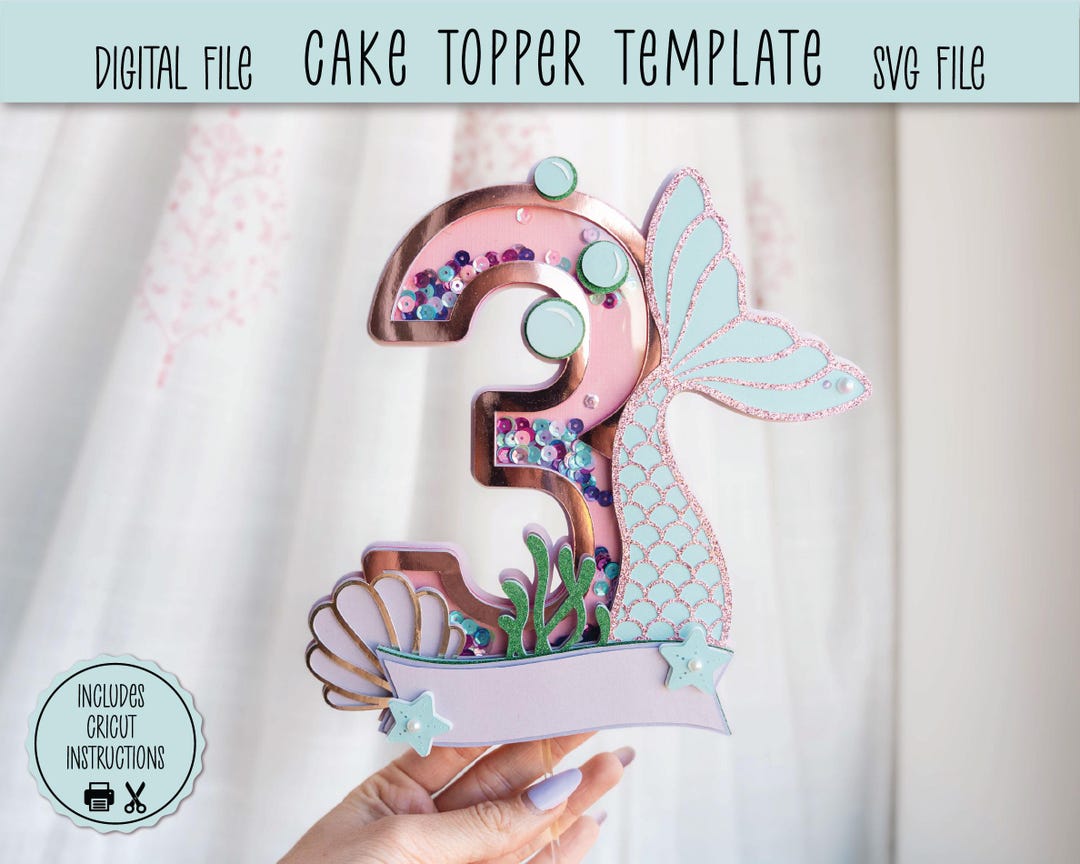 Mermaid Number 3 Cake Topper | Mermaid Birthday Party | Digital ...