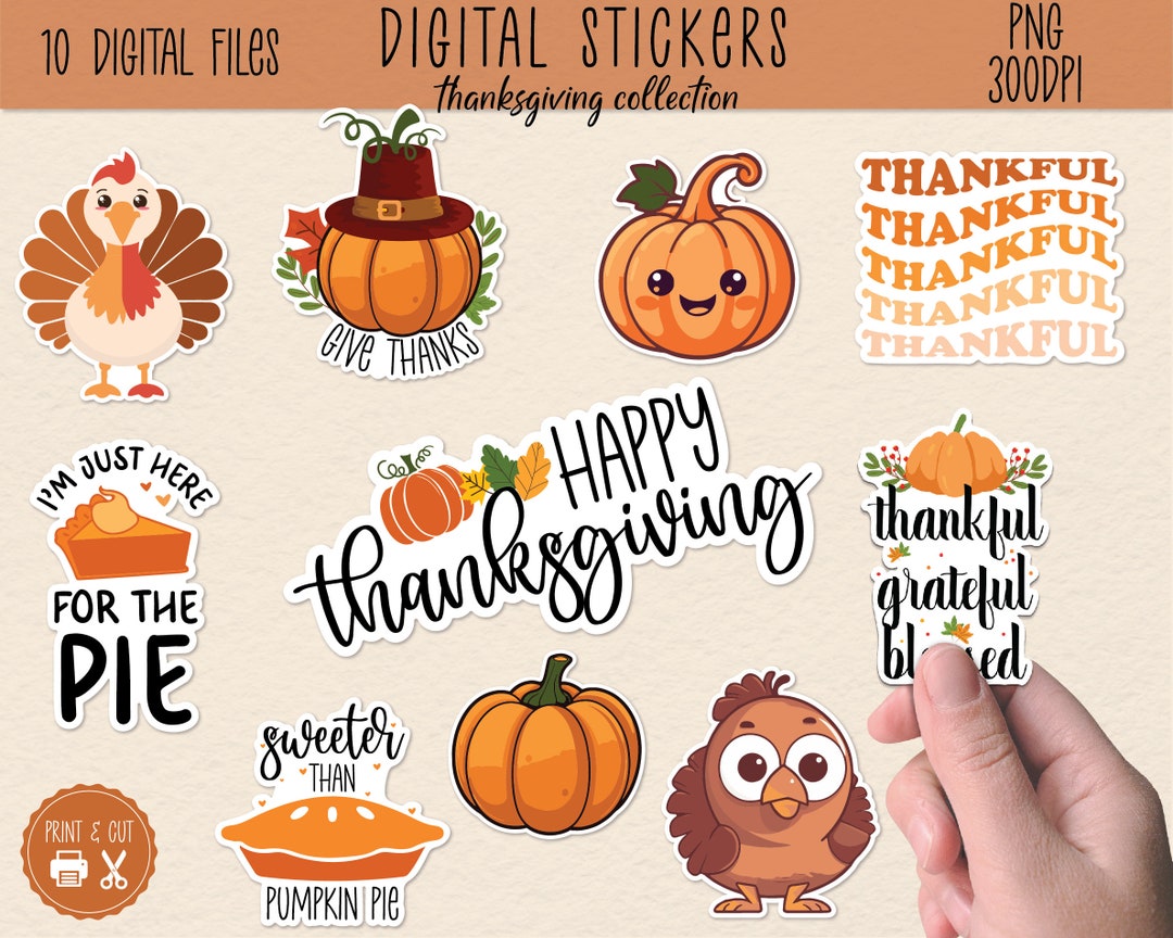 Thanksgiving Digital Sticker Pack PNG | Fall Stickers Bundle | Digital ...