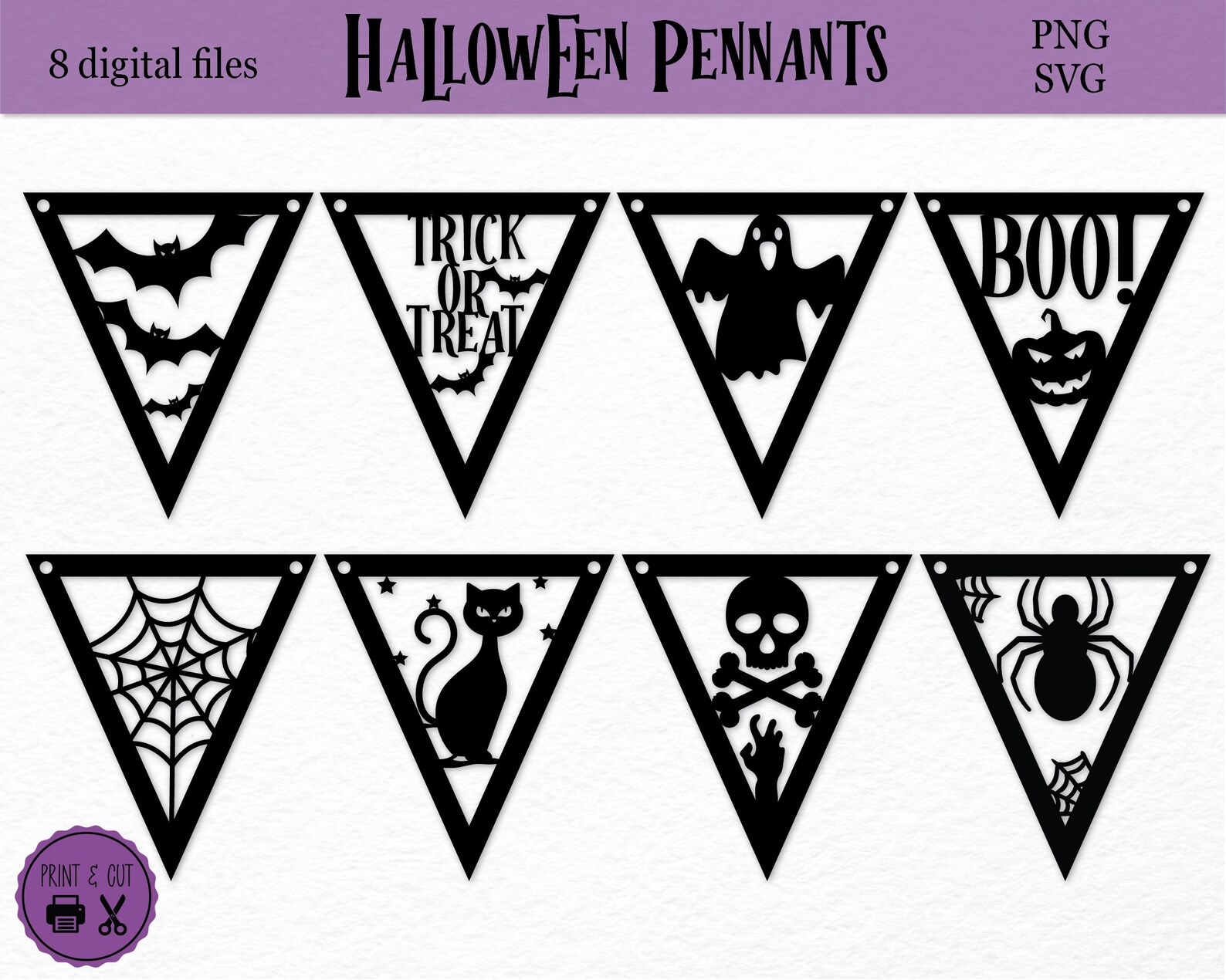 Halloween Pennant Banner SVG & PNG: Halloween Decoration (digital ...