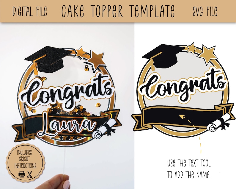 Graduation Cake Topper SVG Template (digital Download) - Etsy