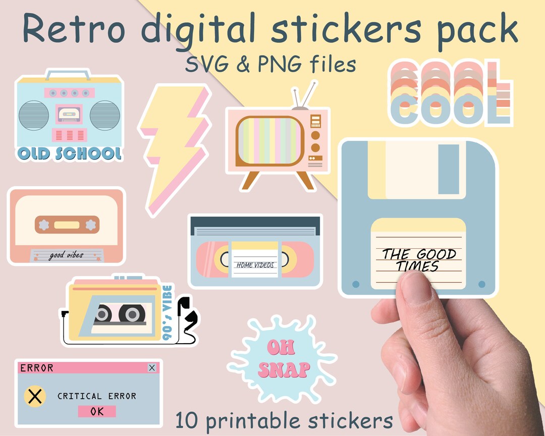 Retro Digital Sticker Pack PNG & SVG| Digital Download | Instant ...