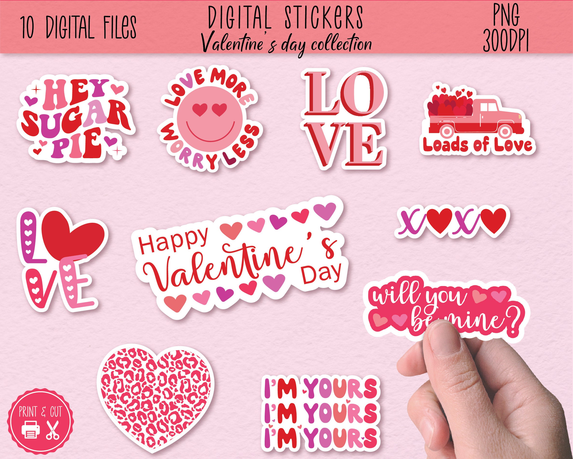 Valentine's Day Digital Sticker Pack PNG Valentine Stickers Bundle ...