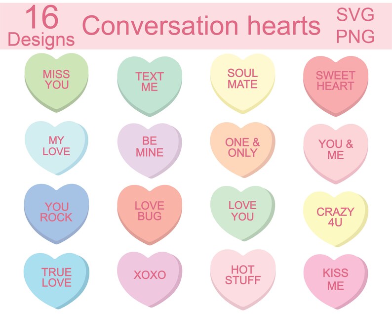 Conversations Hearts SVG & PNG - Etsy