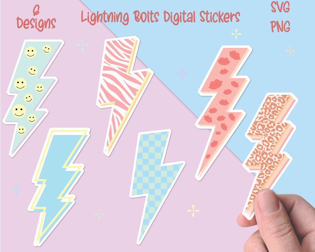 VSCO Lightning Bolt Digital Stickers Bundle SVG & PNG | Preppy ...