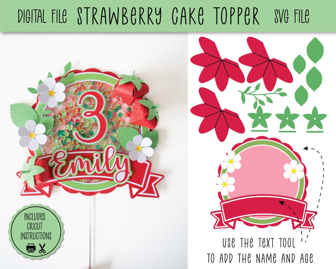 Strawberry Cake Topper | Summer Birthday Party | Digital Download - Etsy