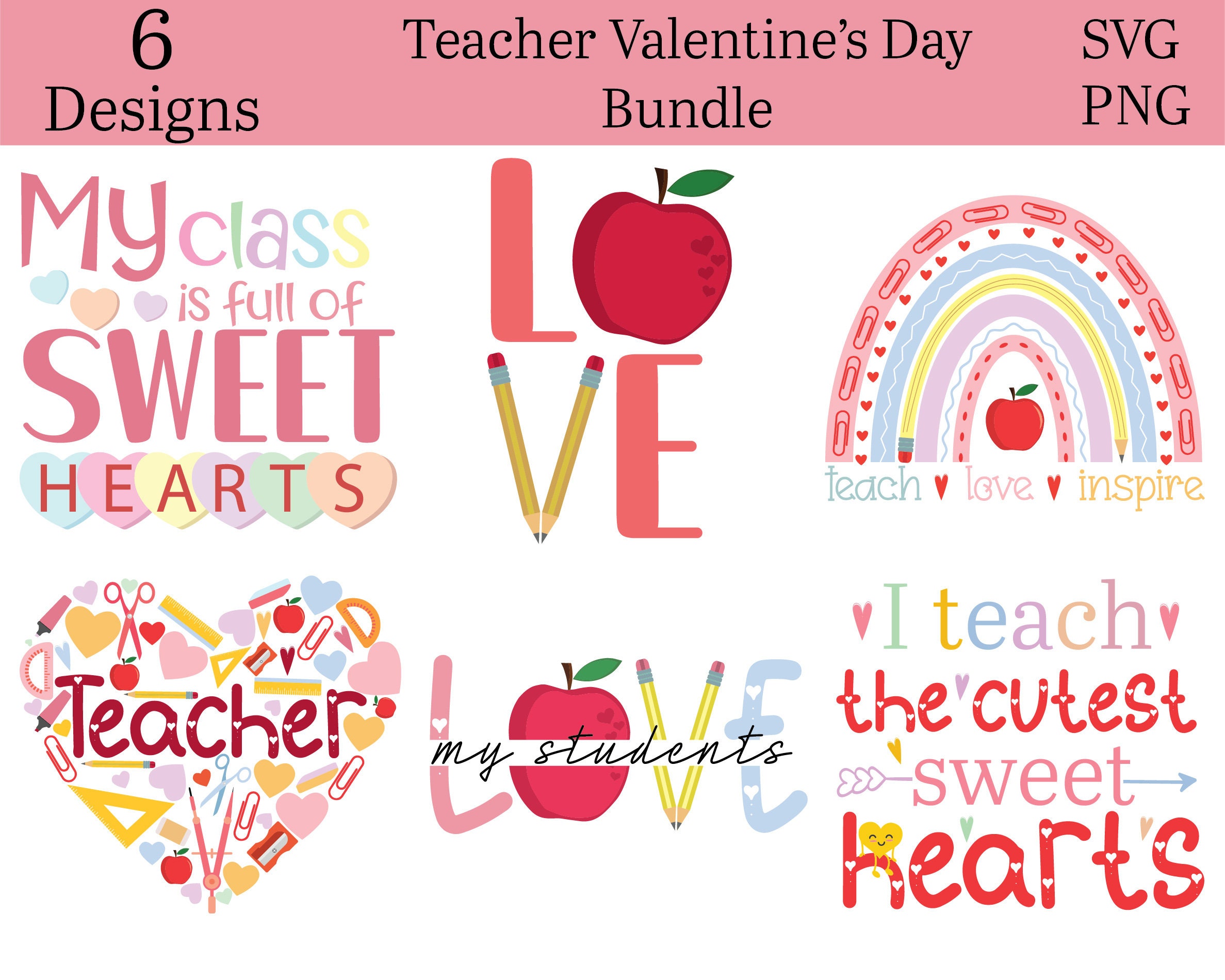 Teacher Valentines Day SVG & PNG Bundle - Etsy