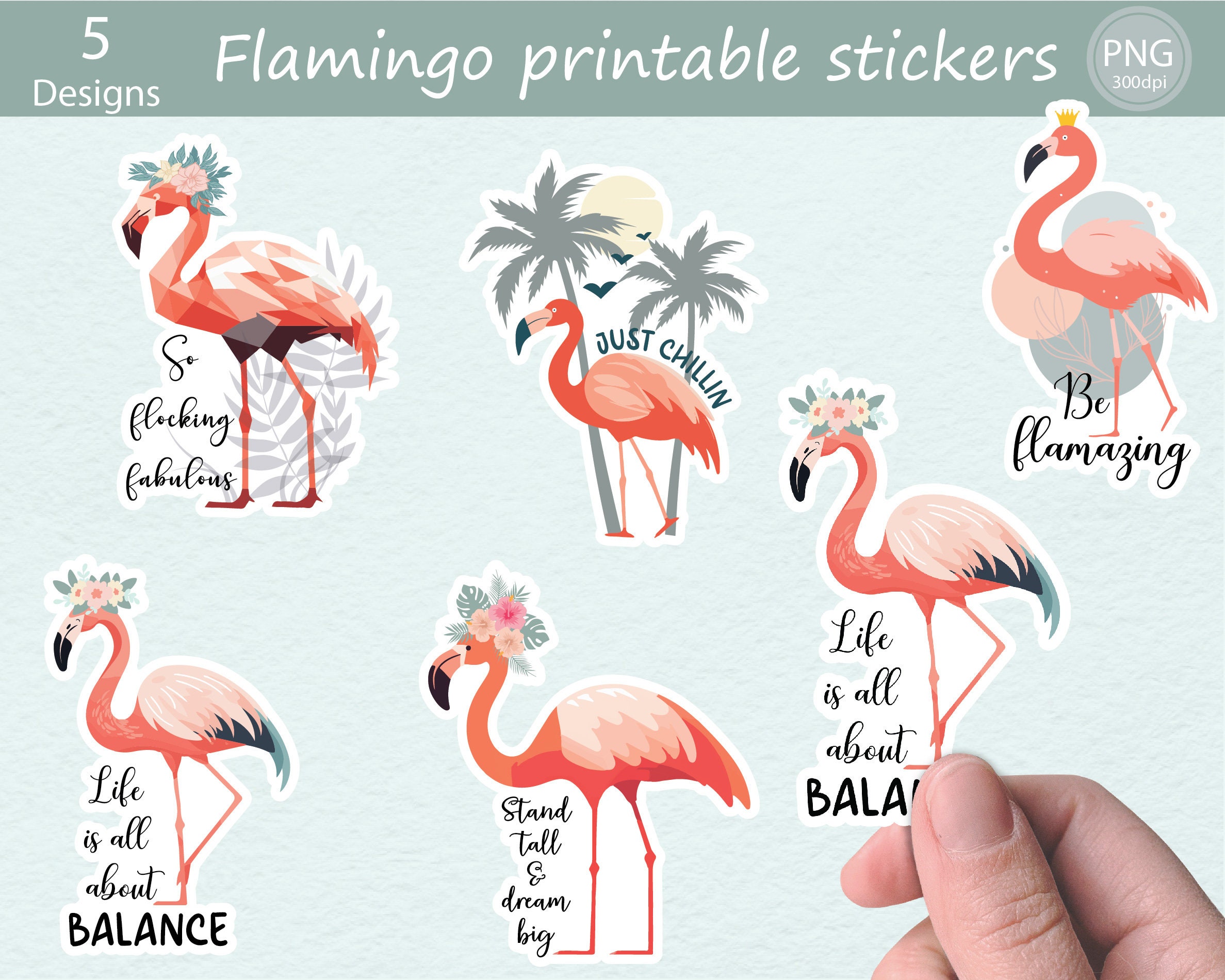 Flamingo Digital Sticker Pack PNG Flocking Fabulous Tropical - Etsy