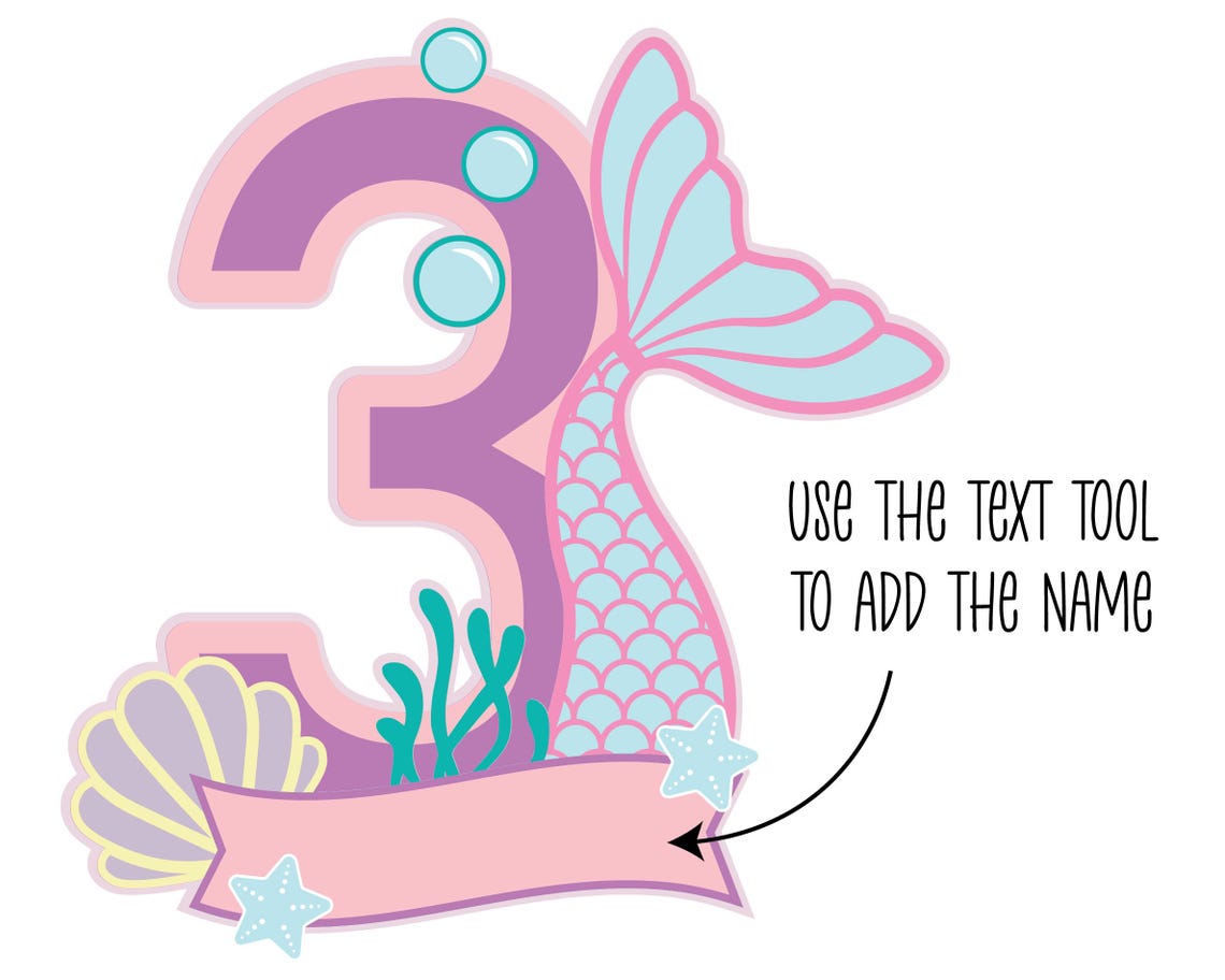 Mermaid Number 3 Cake Topper | Mermaid Birthday Party | Digital ...