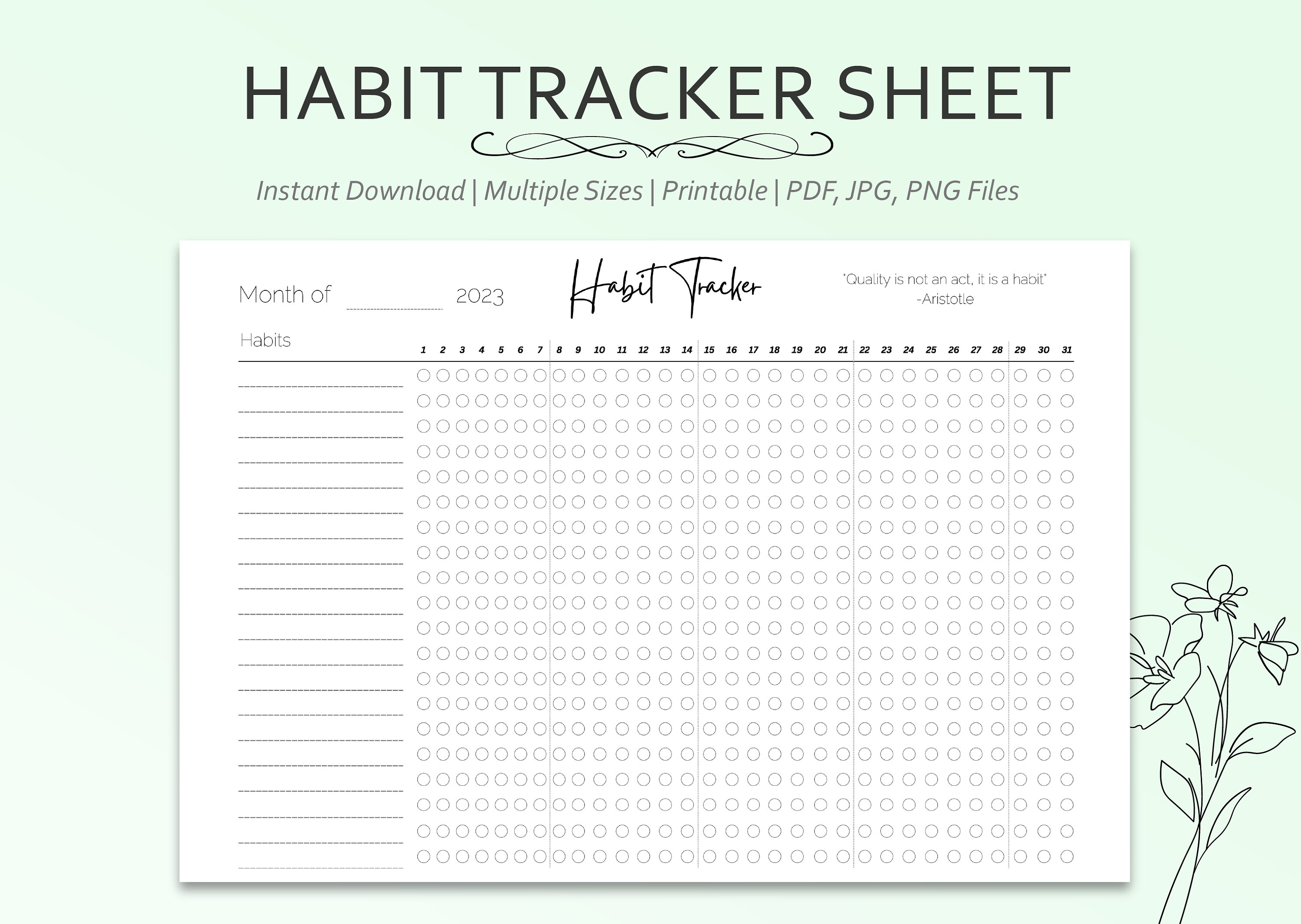 Printable Monthly Habit Tracker, Minimalistic Monthly Habit Tracker ...