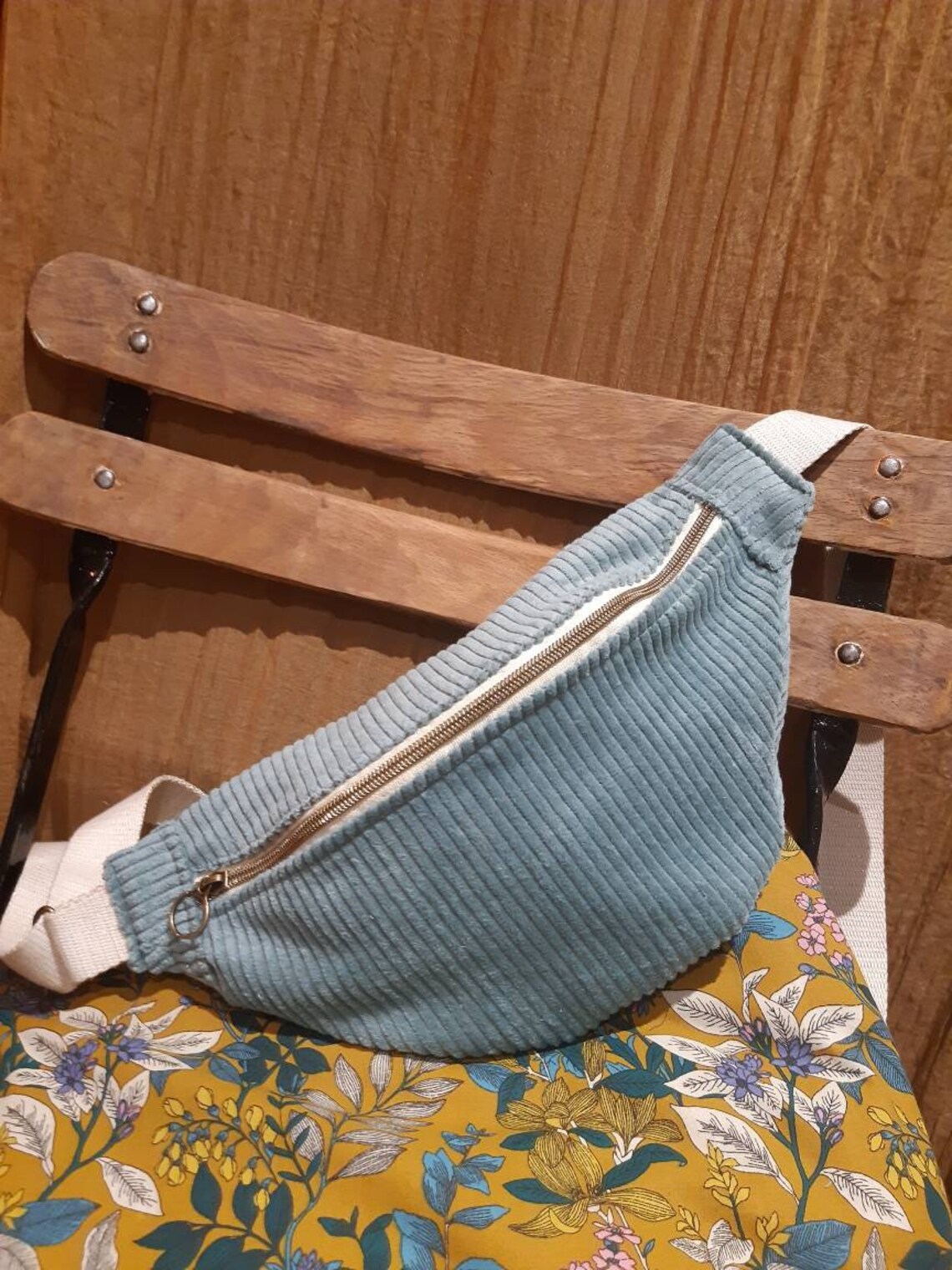 Sac banane velours vert bleu pastel et or - Etsy France