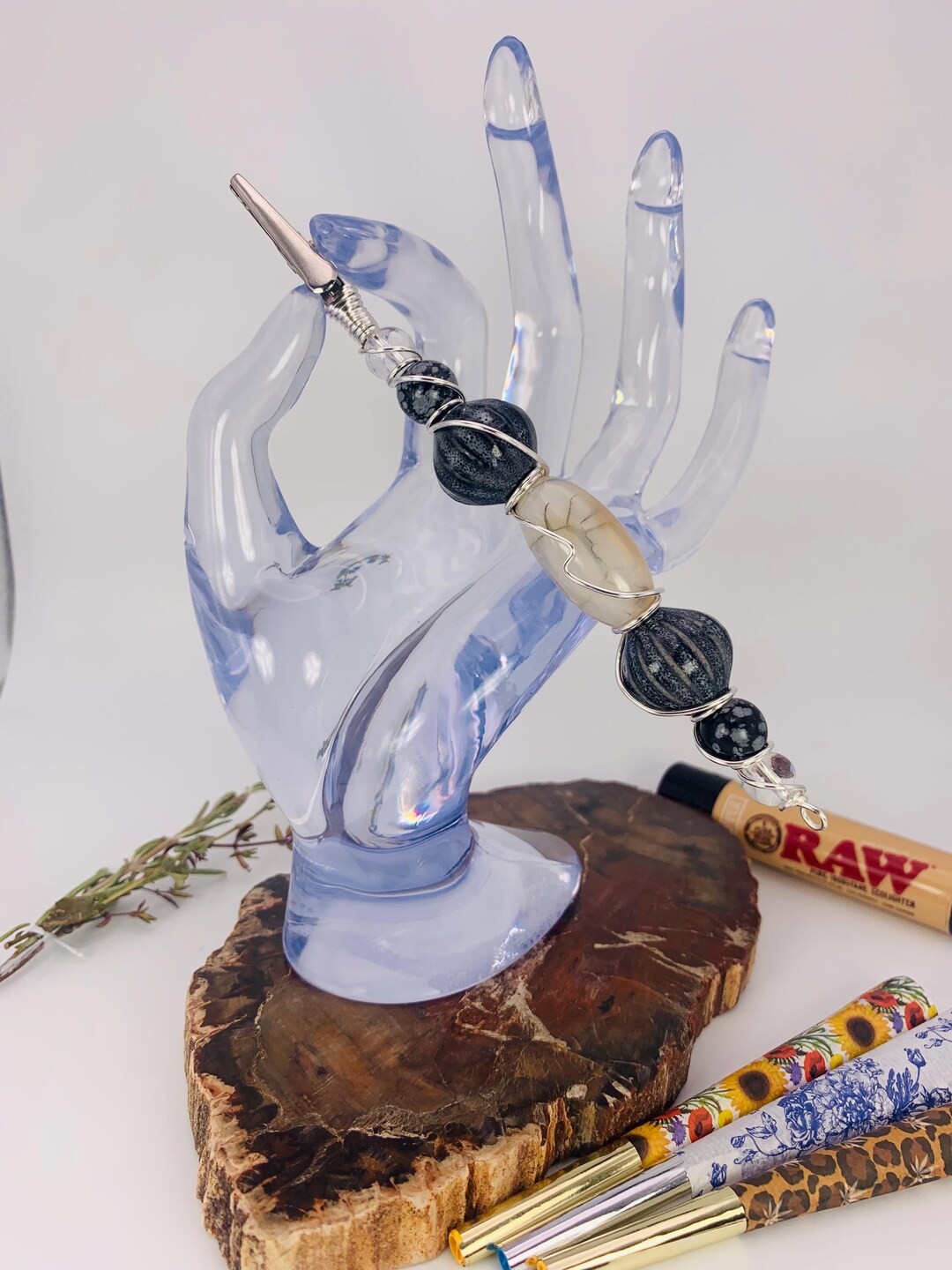 Agate, Snowflake Obsidian, Clear Quartz, Ceramic, Smoke Clip, Smoking ...