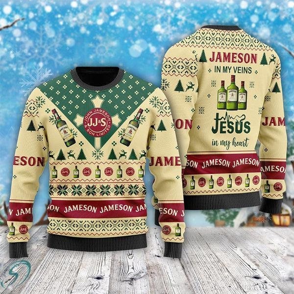 Jameson In My Veins Jesus In My Heart Ugly Sweater, Xmas 3D Sweater ...
