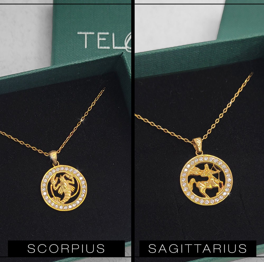Gold-plated Silver 12 ZODIAC SIGN Necklace, Delicate Zircon Horoscope ...