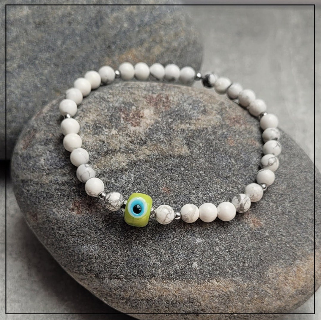 Natural Stone Handmade EVIL EYE Bead Bracelet With White Howlite ...