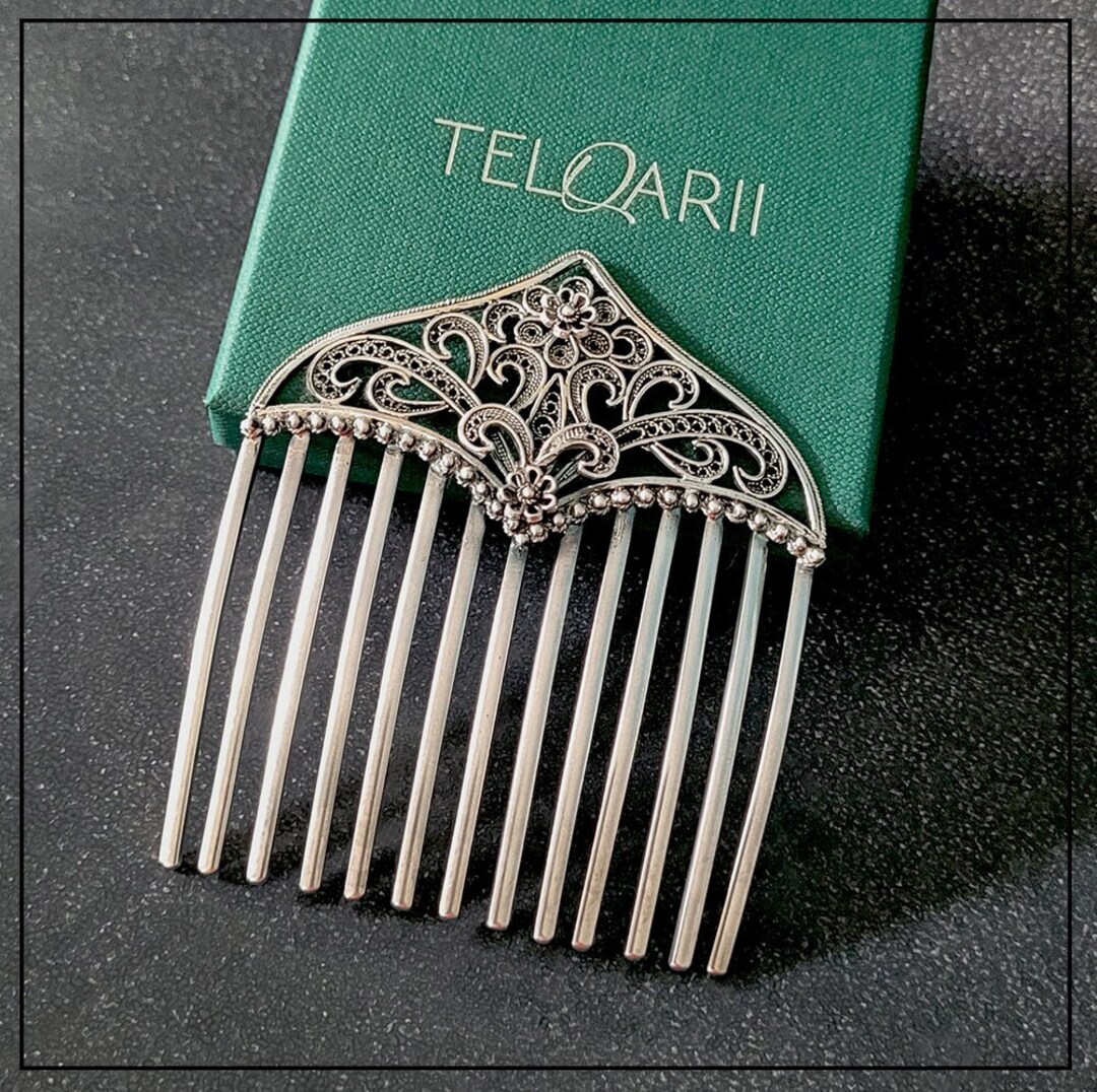 925 Sterling Silver White Filigree Hairpin, Handmade Hair Jewelry for ...