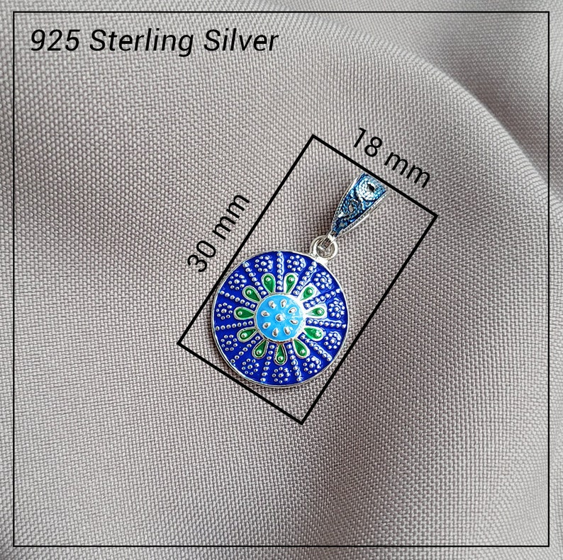 Sterling Silver Mandala Pendant: Blue Green Enamel Turkish Necklace - Etsy