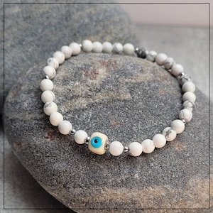 Natural Stone Handmade EVIL EYE Bead Bracelet With White Howlite ...