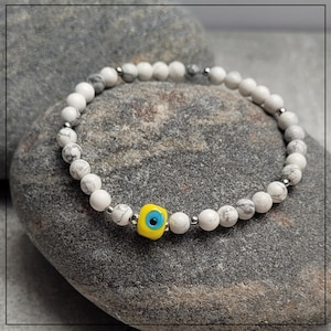 Natural Stone Handmade EVIL EYE Bead Bracelet With White Howlite ...