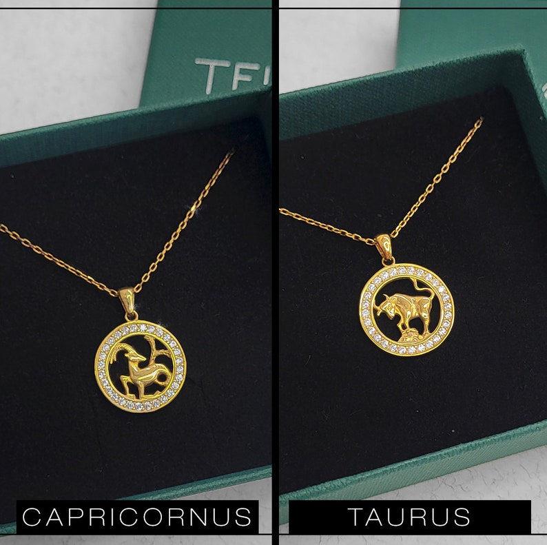 Gold-plated Silver 12 ZODIAC SIGN Necklace, Delicate Zircon Horoscope ...