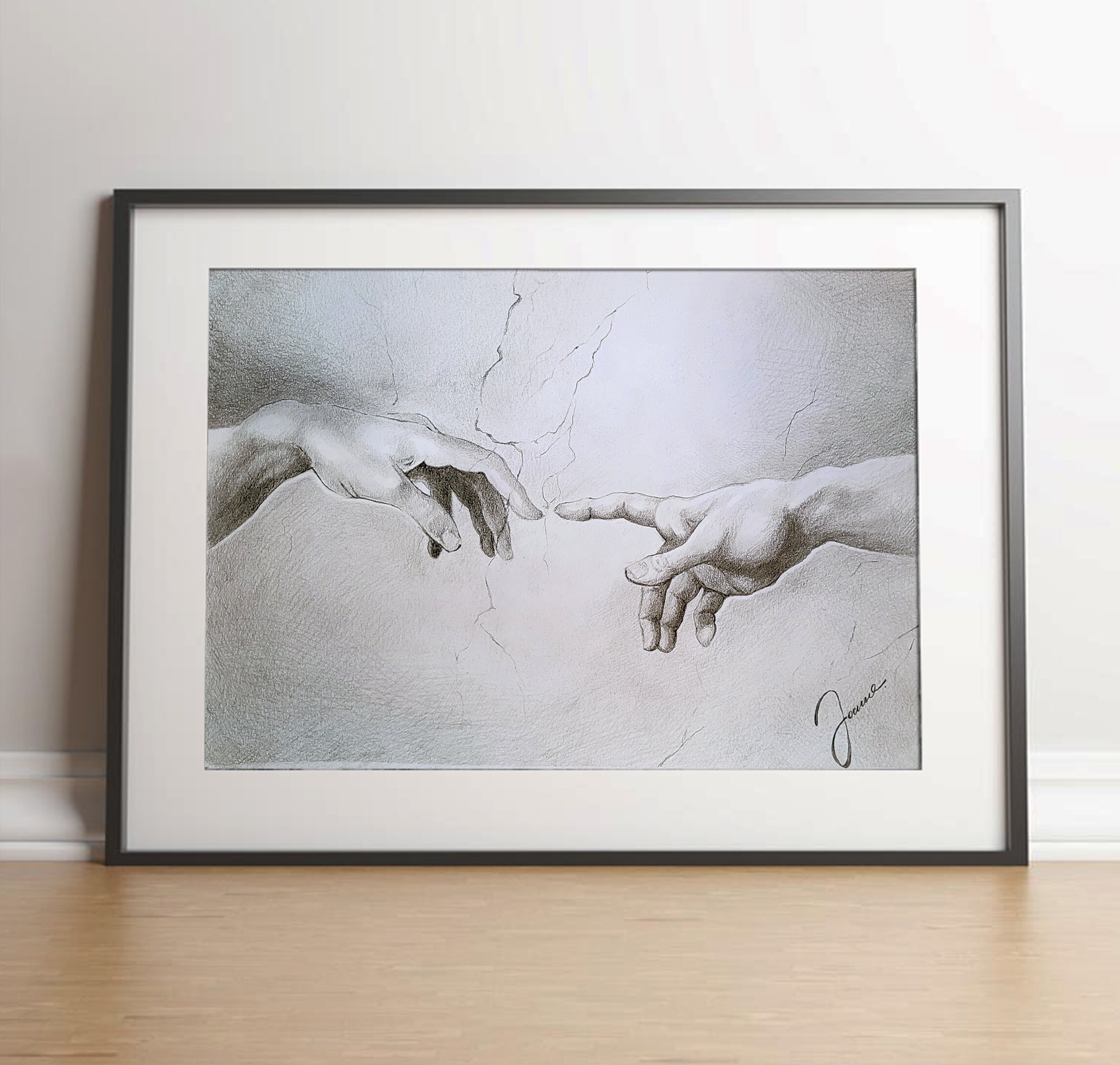 Hands Creation of Adam A3 Pencil Drawing on Paper Small Wall - Etsy