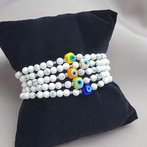 Natural Stone Handmade EVIL EYE Bead Bracelet With White Howlite ...