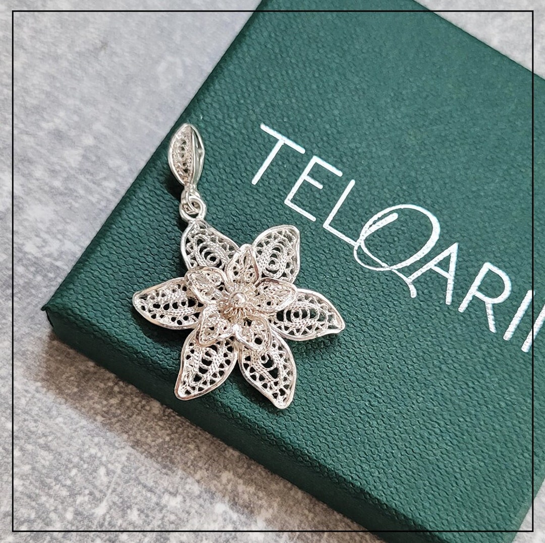 Sterling Silver Filigree Flower Pendant: Turkish Telkari Openwork - Etsy