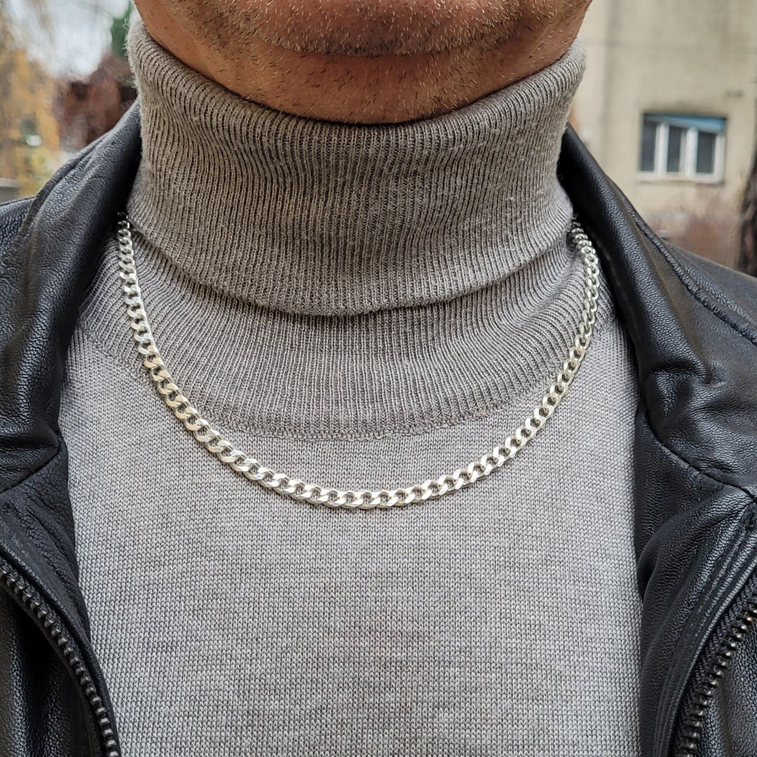 925 Sterling Silver MEN CURB CHAIN Necklace, Heavy Silver Chain for Men ...