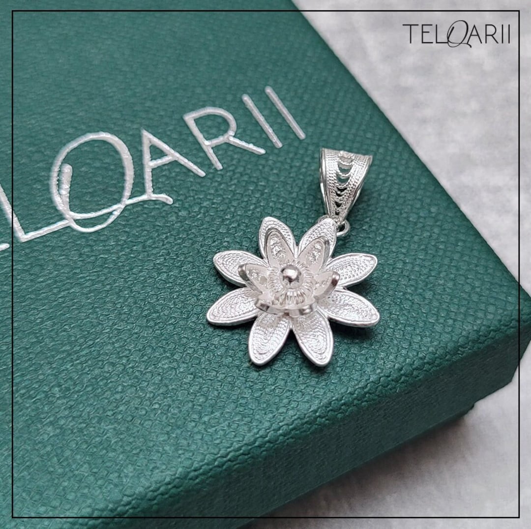 Sterling Silver Filigree Flower Pendant: Turkish Telkari Jewelry - Etsy
