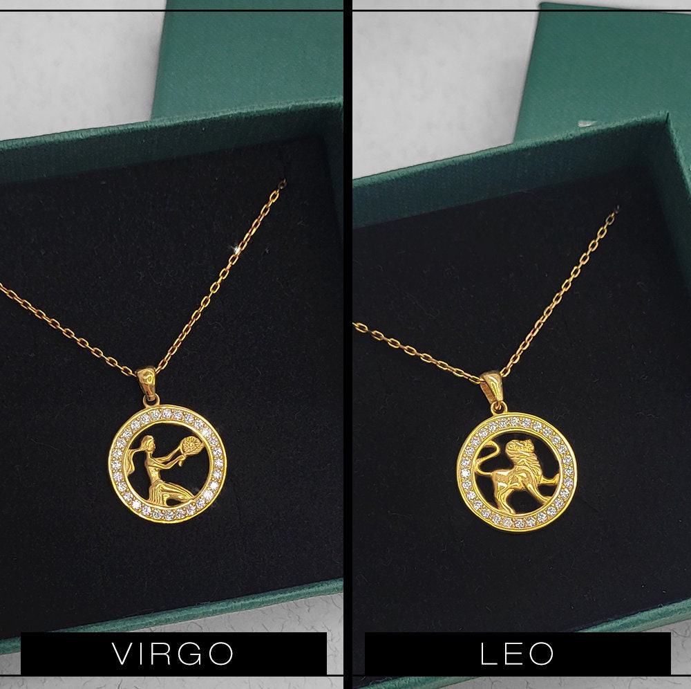 Gold-plated Silver 12 ZODIAC SIGN Necklace, Delicate Zircon Horoscope ...