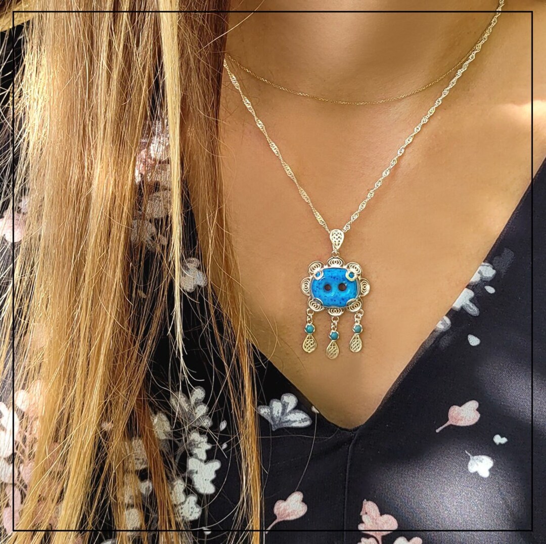 Assyrian Filigree Pendant With Blue Stone, 925 Sterling Silver Jewelry ...
