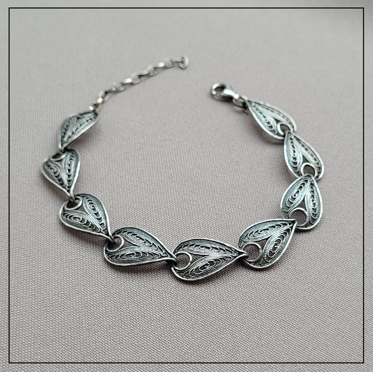 925 Sterling Silver Beautiful Filigree Bracelet With Long Drop - Etsy