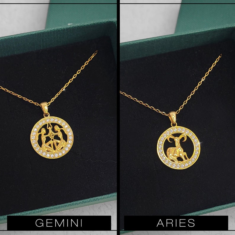 Gold-plated Silver 12 ZODIAC SIGN Necklace, Delicate Zircon Horoscope ...