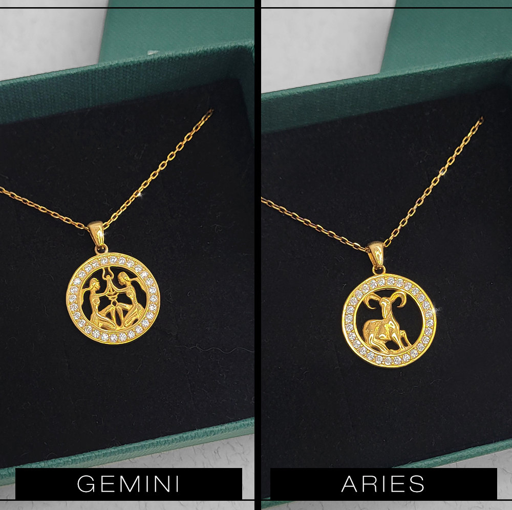 Gold-plated Silver 12 ZODIAC SIGN Necklace, Delicate Zircon Horoscope ...