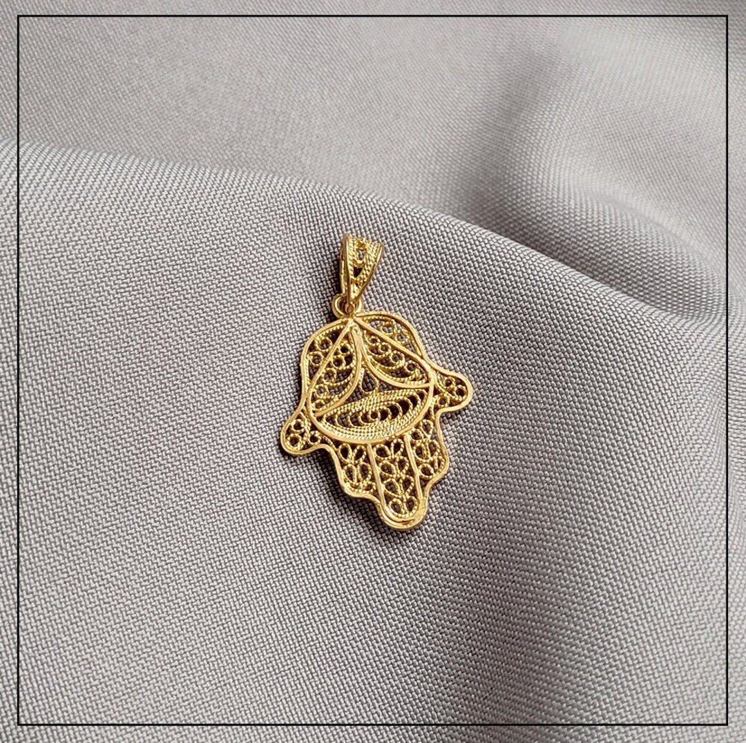 Gold-plated Filigree Chamsa Pendant, Sterling Silver Handmade Talisman ...