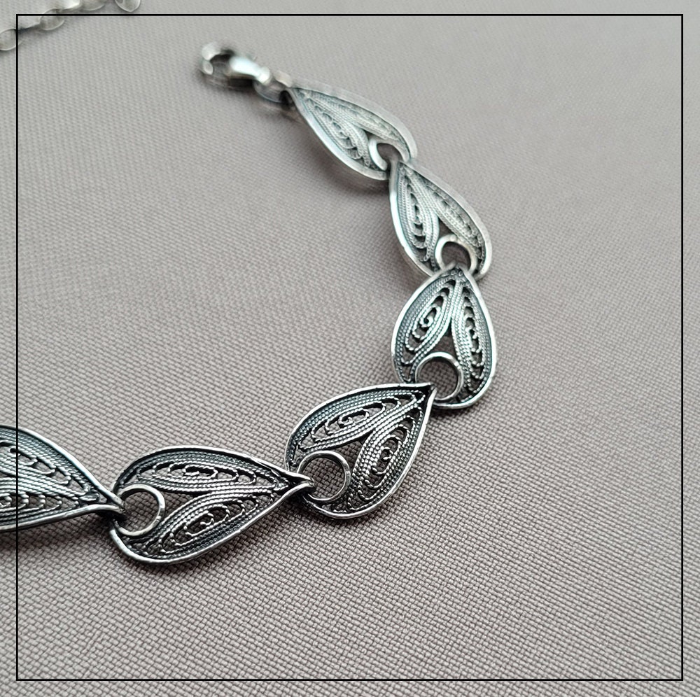 925 Sterling Silver Beautiful Filigree Bracelet With Long Drop - Etsy