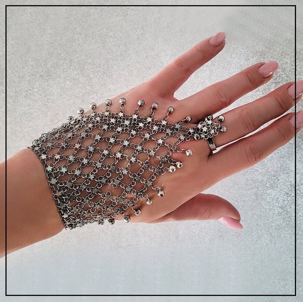 Filigree Hand Chain Bracelet With Ring, Oxidized 925 Silver Turkish ...