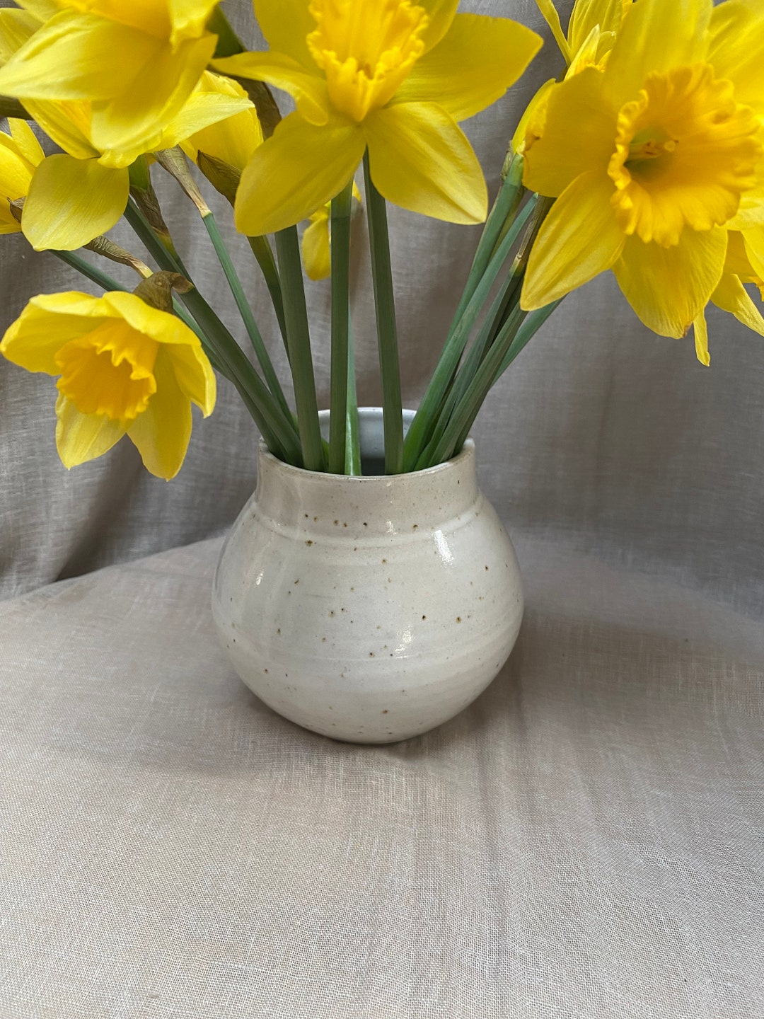 Speckled White Ceramic Flower Round Moon Jar Vase - Etsy