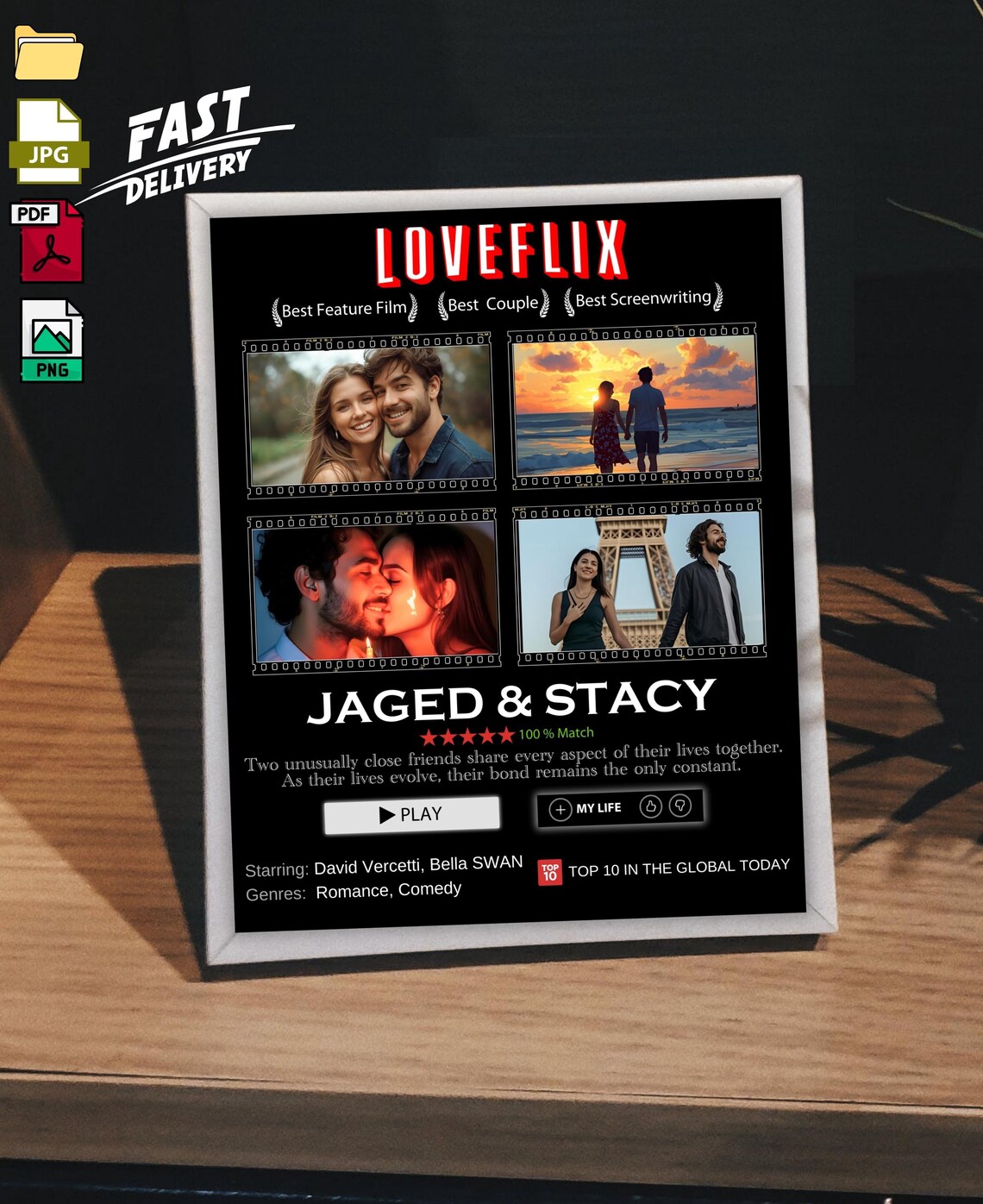 Personalized Movie Poster | Custom Couple Portrait | Romantic Gift for ...