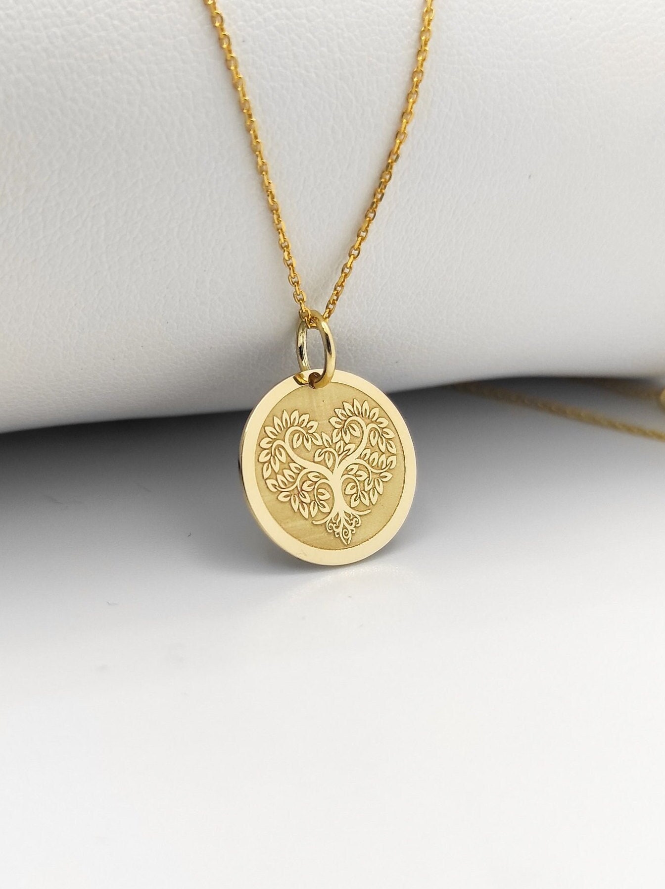 14K Solid Gold Heart Tree Necklace Gold Coin Heart Tree - Etsy